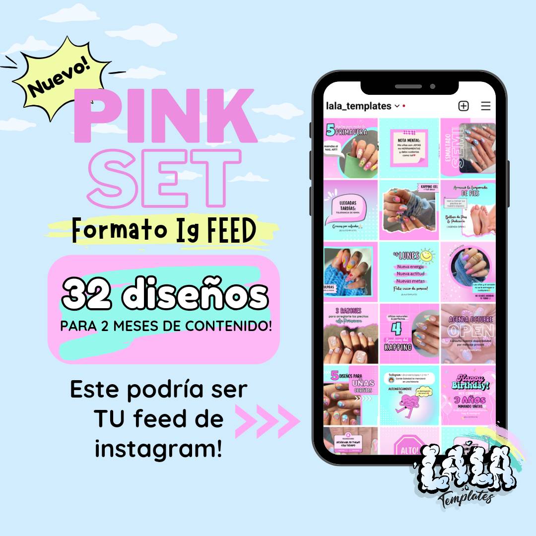 Pink Set (Formato IG Feed) - Plantillas Editables Canva - Lala Templates