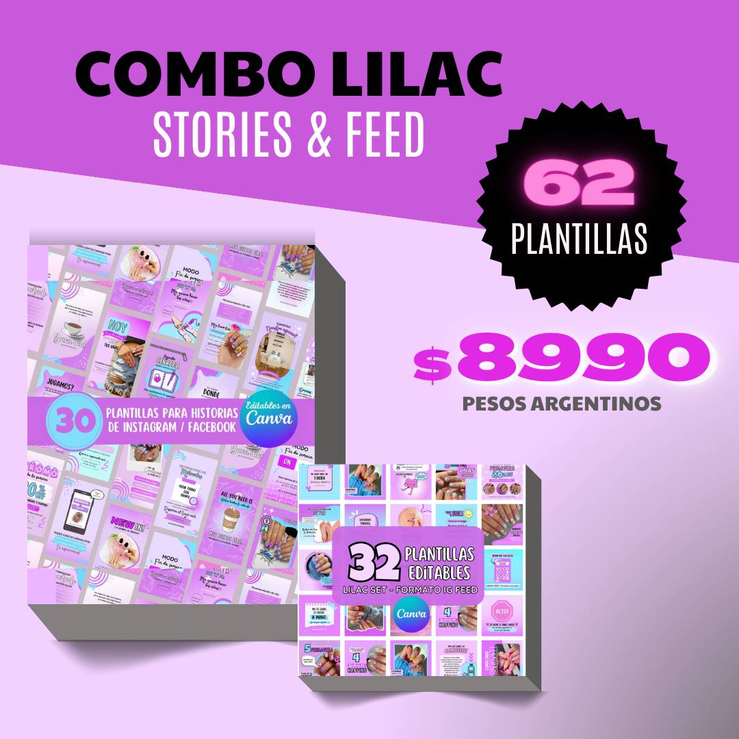 Combo Lilac (Stories + feed)- 62 plantillas - Lala Templates